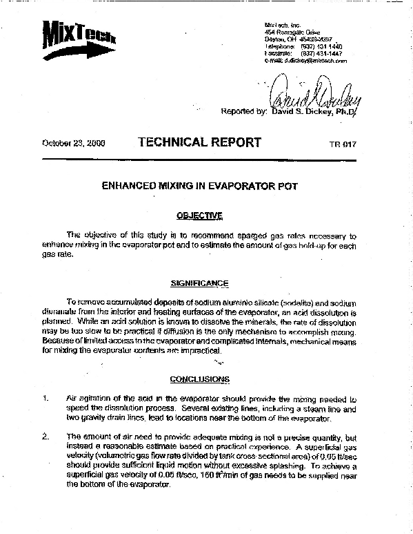 Dr. David Dickey Consultation on Mixing for 2H Evaporator Cleaning and ...